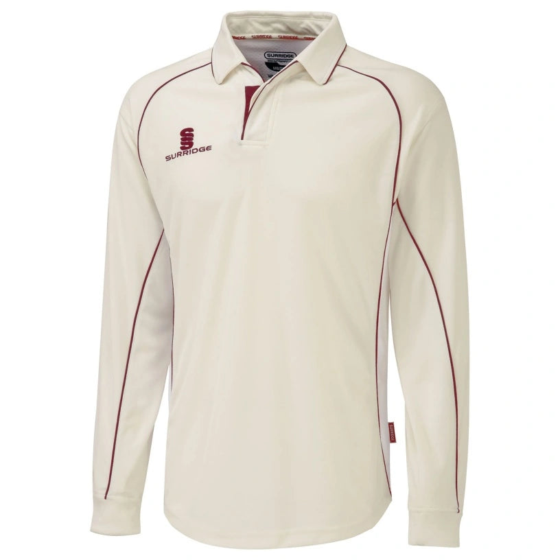 Surridge Long Sleeve Shirt - White / Red Trim – Top Mark Uniforms